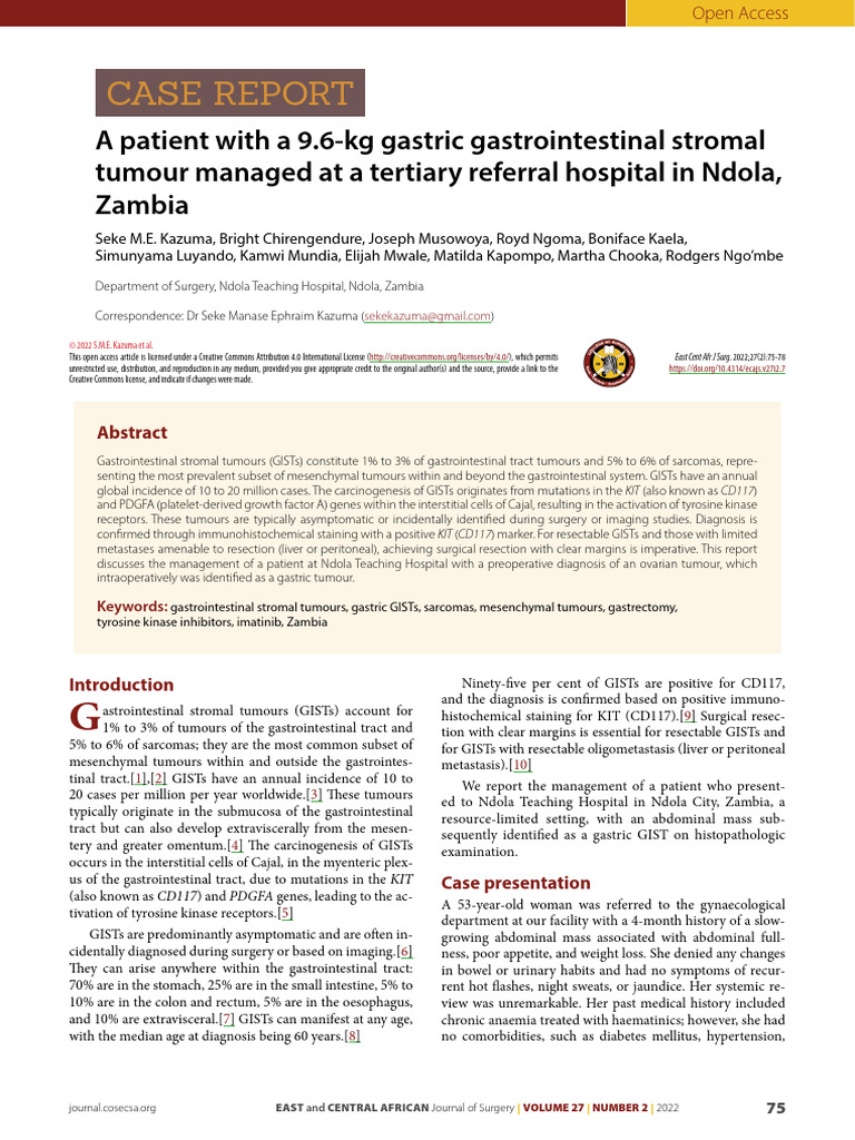 A Patient With A 9 6 Kg Gastric Gastrointestinal Stromal Tumour Managed At A Tertiary Referral