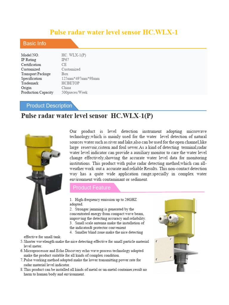 HC - WLX-1 Pulse Radar Water Level | PDF | Radar | Water