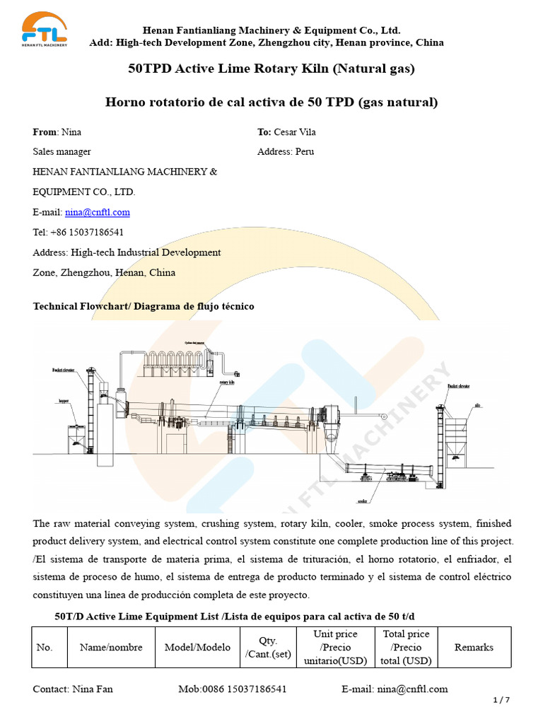 50TPD Active Lime Rotary Kiln (Natural Gas) From FTL Machinery On ...