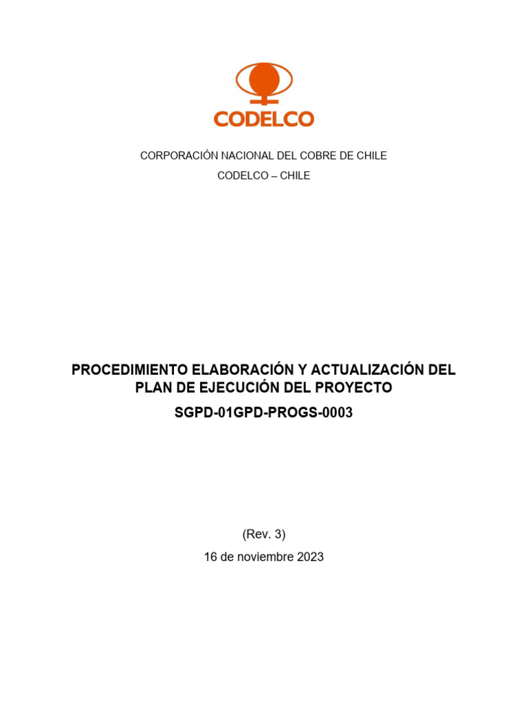 Procedimiento PEP SGPD-01 Codelco | PDF | Gestión de proyectos | Chile