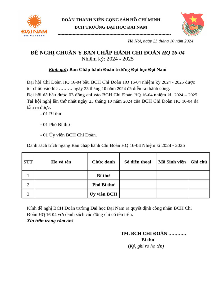 PL07 de Nghi Chuan y BCH Chi Doan | PDF