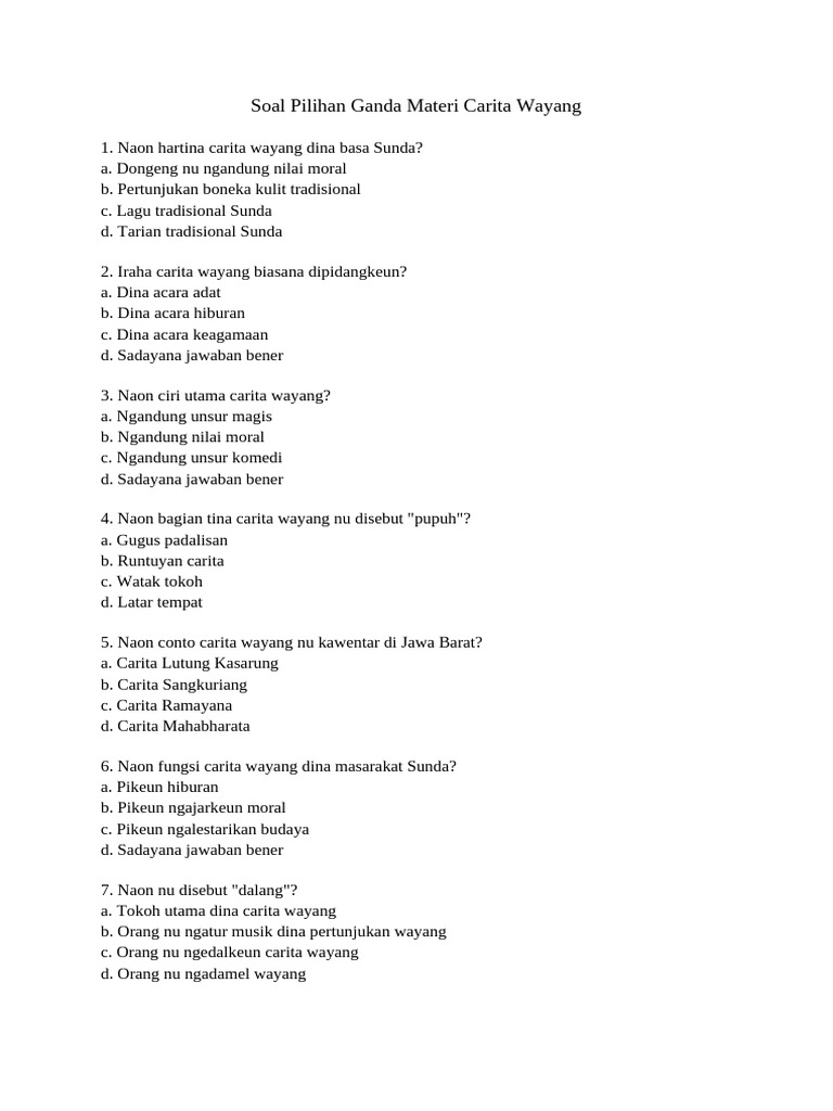 SOAL - Carita Wayang Sunda | PDF | Seni | Fiksi Umum