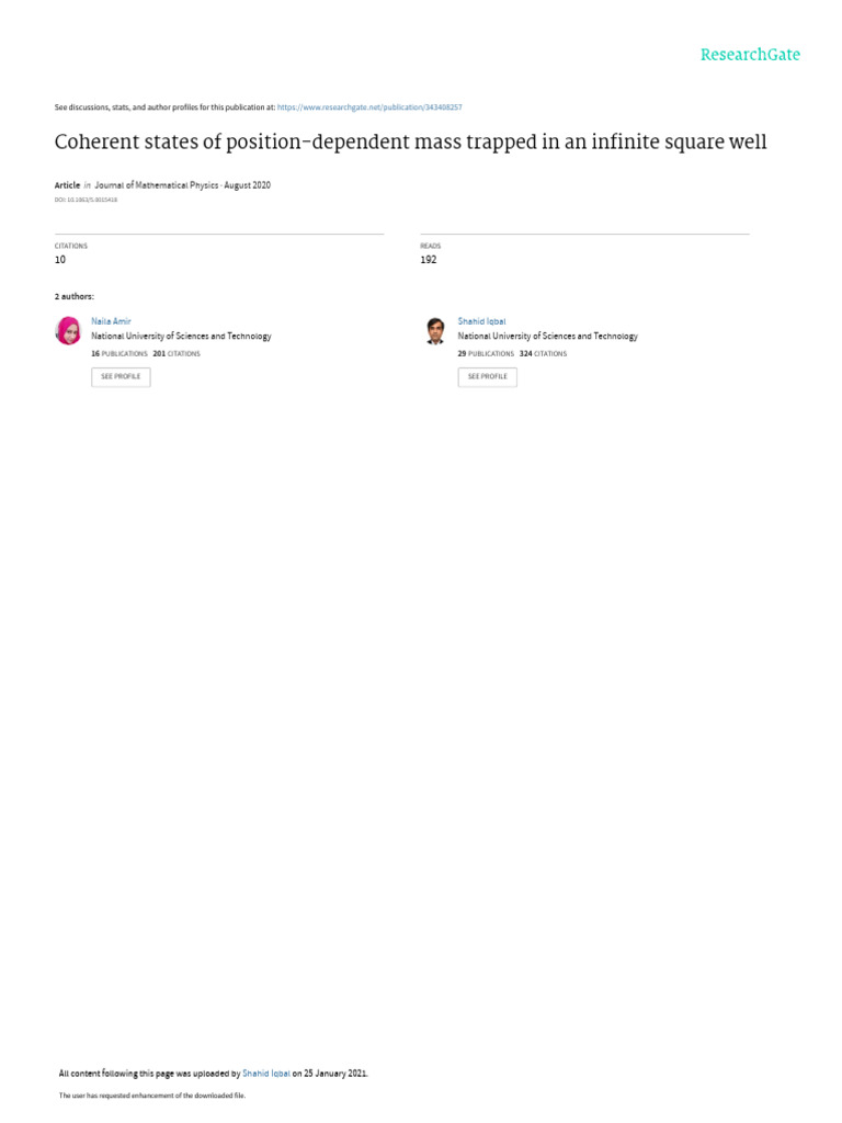 Coherent States of Position-Dependent Mass Trapped in An Infinite ...