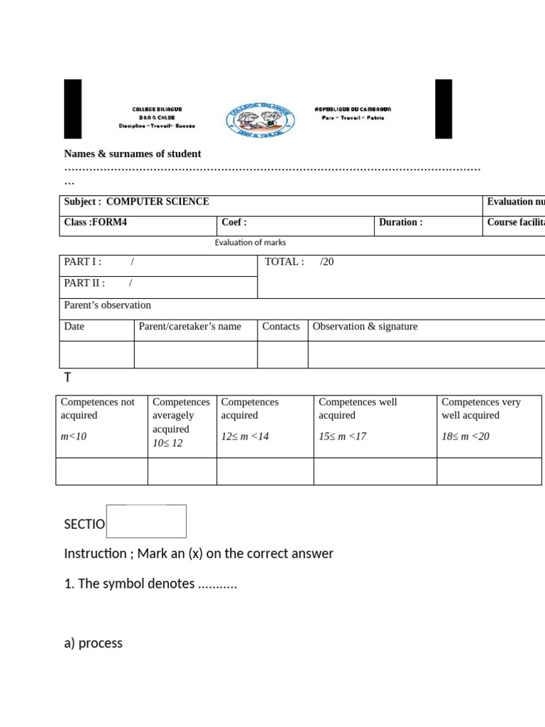 Form 4 Computer Science Evaluation | PDF
