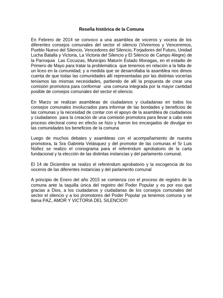 Reseña Histórica de La Comuna | PDF