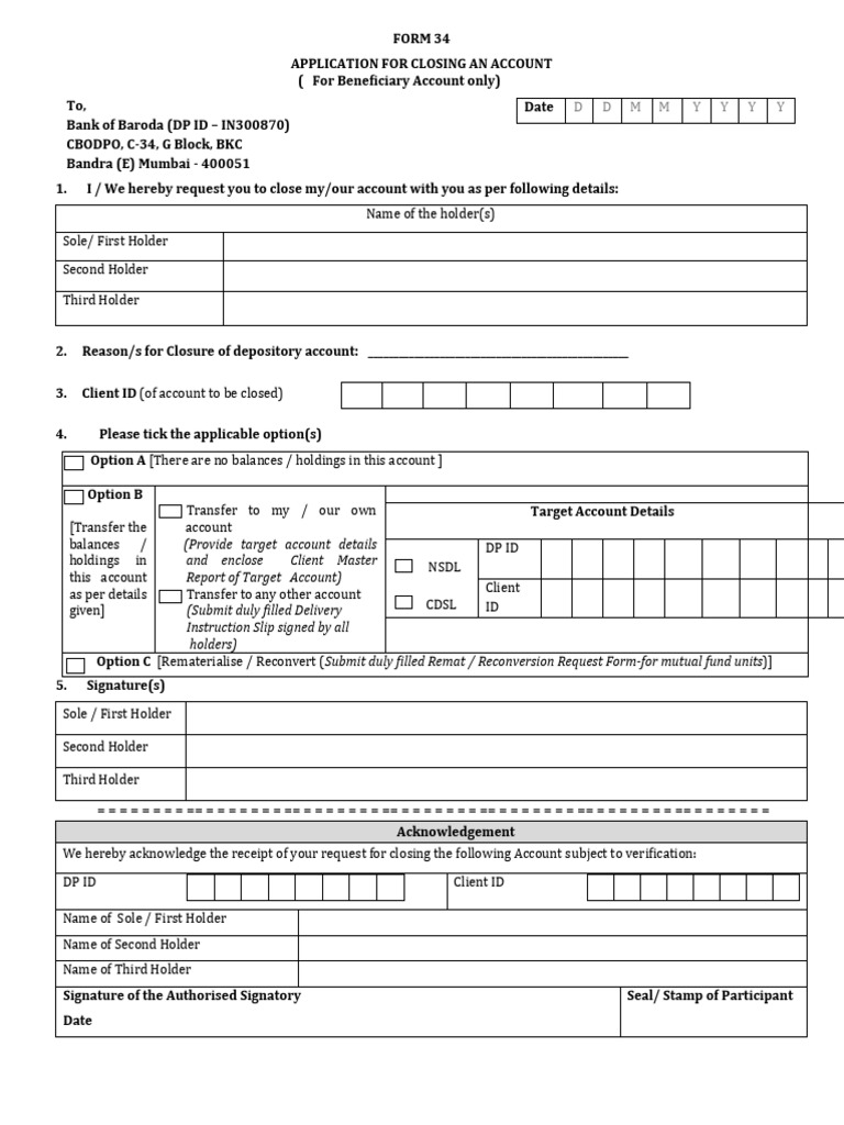 NSDL Account Closure Form | PDF | Business | Finance & Money Management
