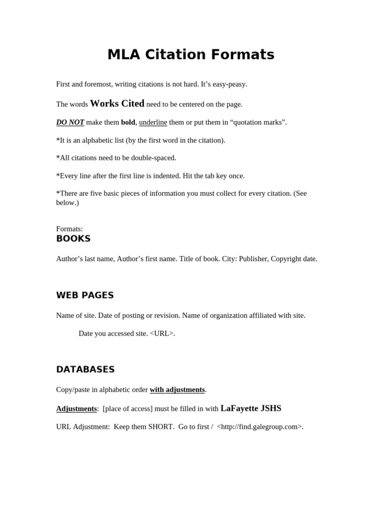 MLA Citation Formats Samples | PDF | Citation | Written Communication