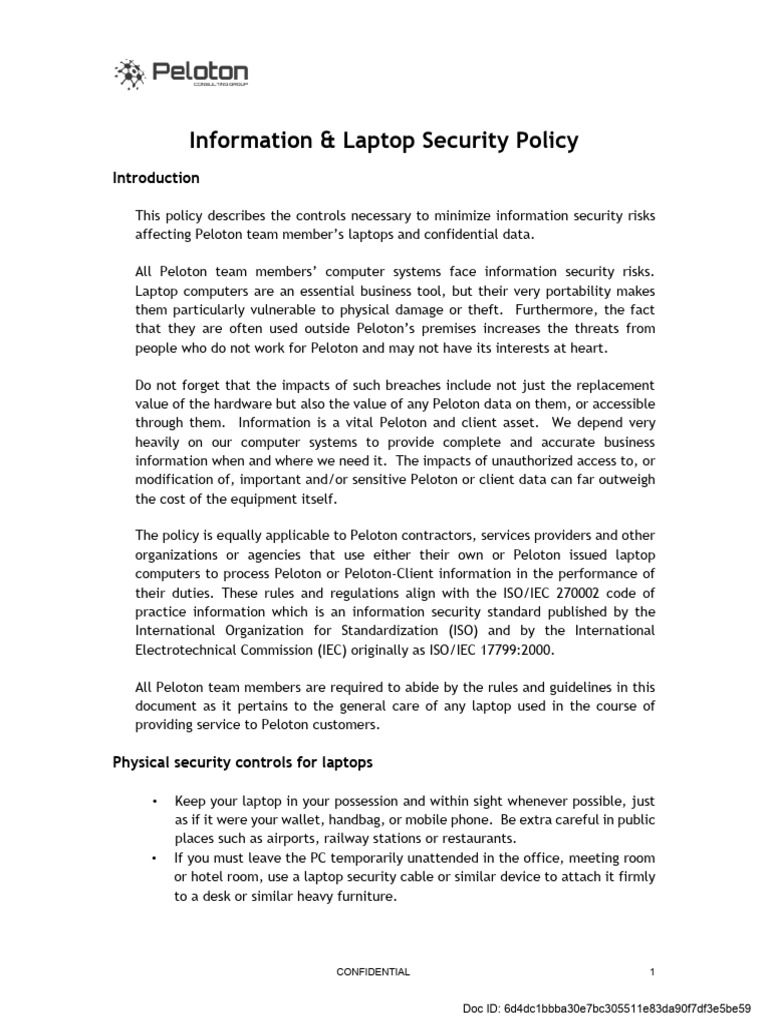 Peloton Laptop Security Guidelines | PDF | Computer Virus | Information ...