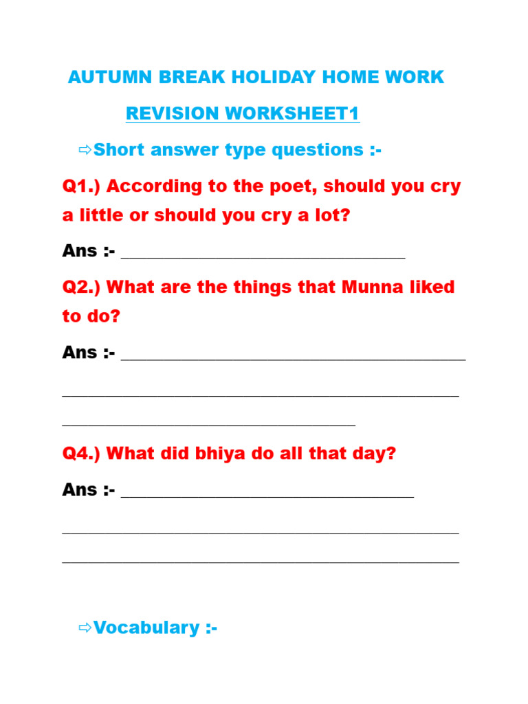 Class 5 English Revision Worksheets | PDF