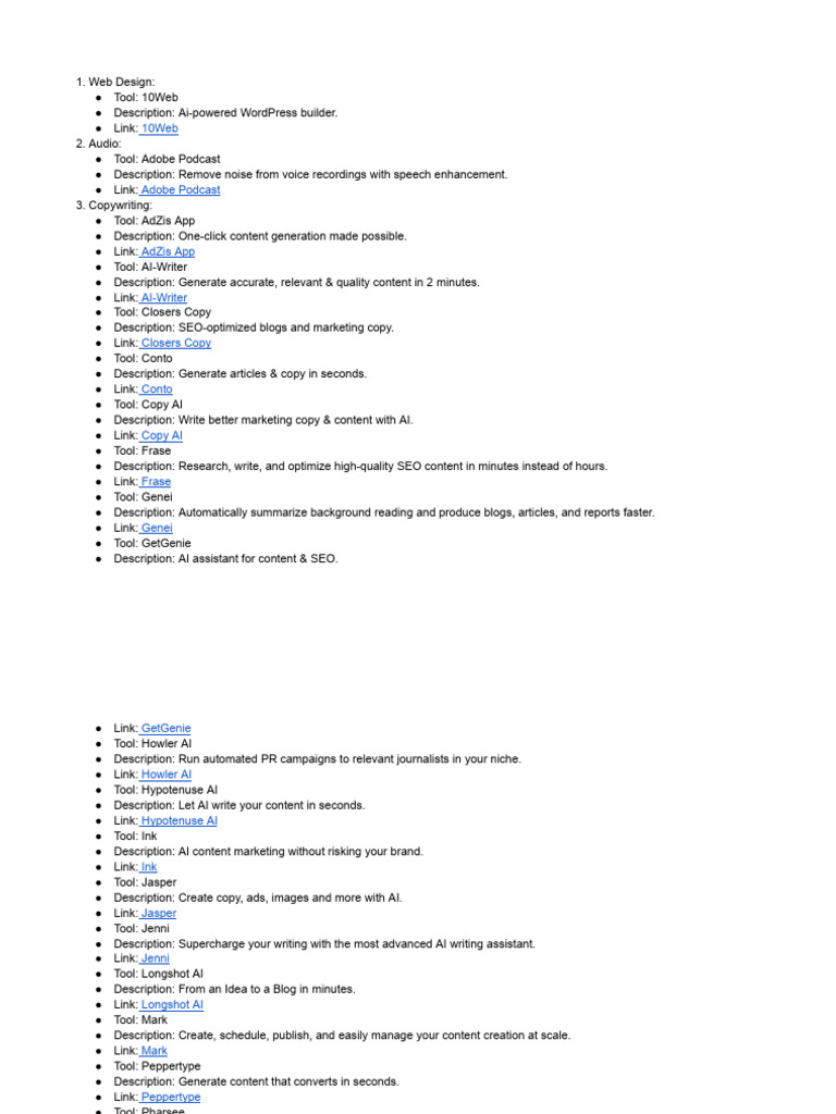 all ai tools list -1 | PDF | Artificial Intelligence | Intelligence (AI ...