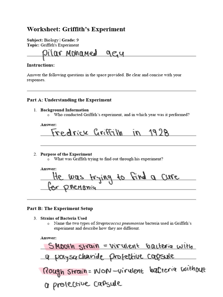 Biology Worksheet (Griffth) | PDF
