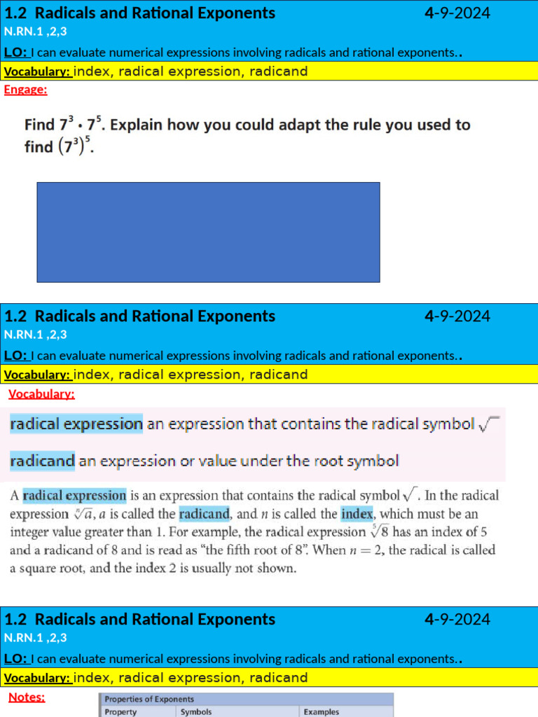 1.2 Radicals and Rational Exponents 2 | PDF