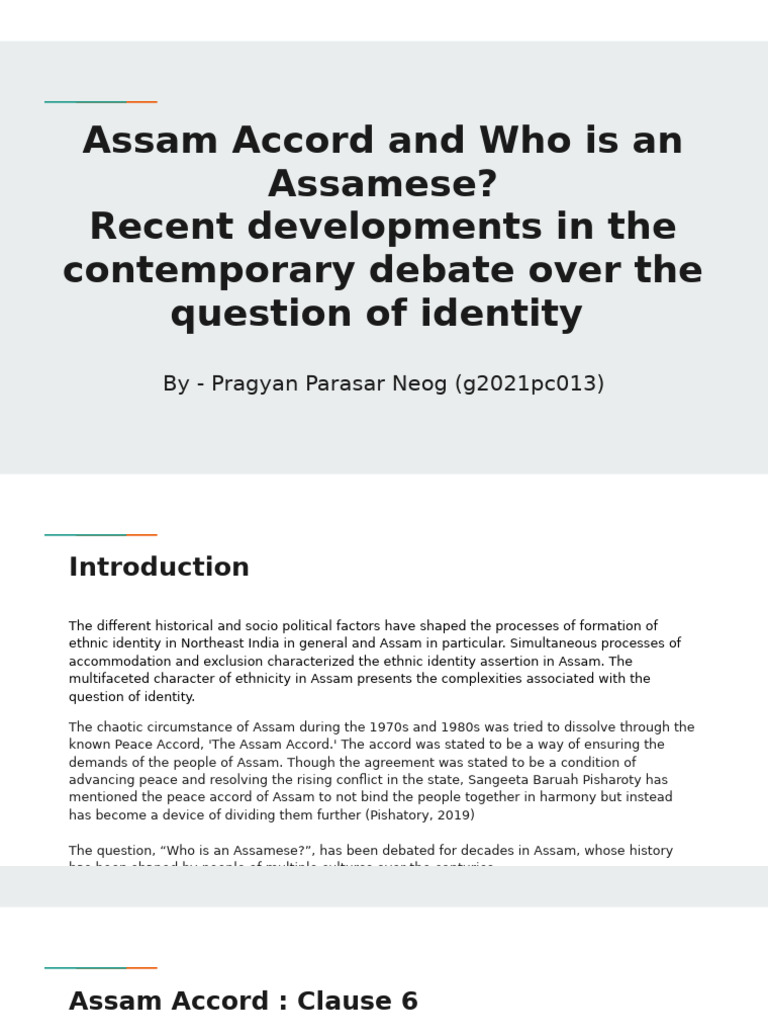 Assam Accord and Who Is An Assamese? | PDF