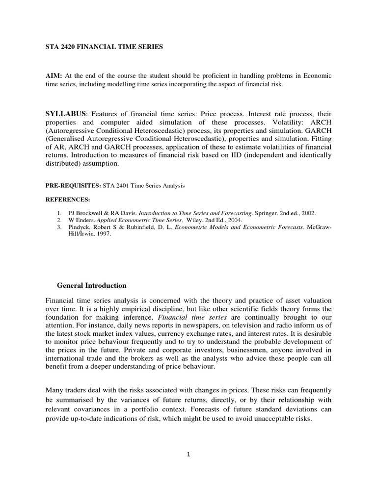 Financial Time Series Analysis Course | PDF | Time Series | Risk