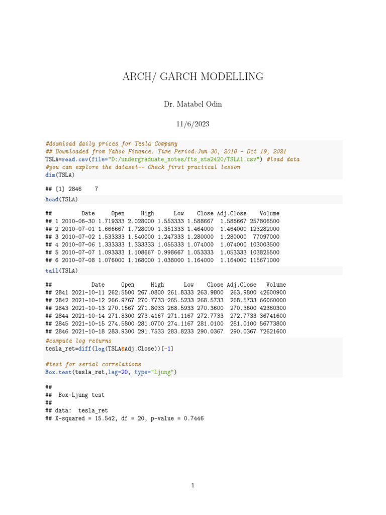 Arch-Garch Modelling Practs | PDF | Student's T Test | Errors And Residuals