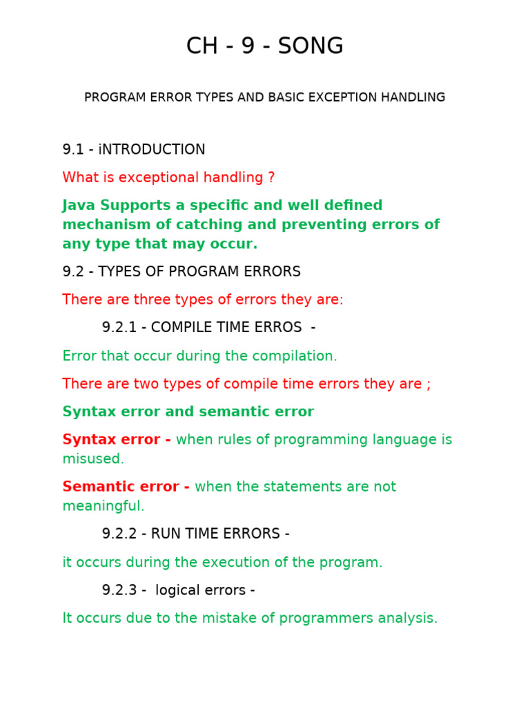 Program Error Types and Basic Exception Handling | PDF | Computers