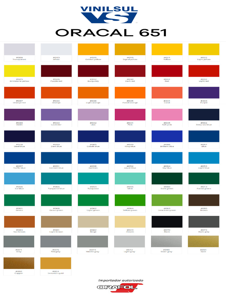 Tabela de Cores Oracal 651 VERSÃO 2020 | PDF