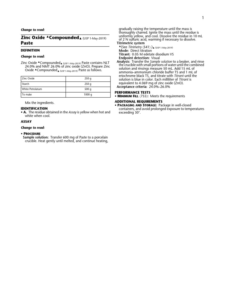 Zinc Oxide Compounded Paste | PDF | Titration | Chemistry