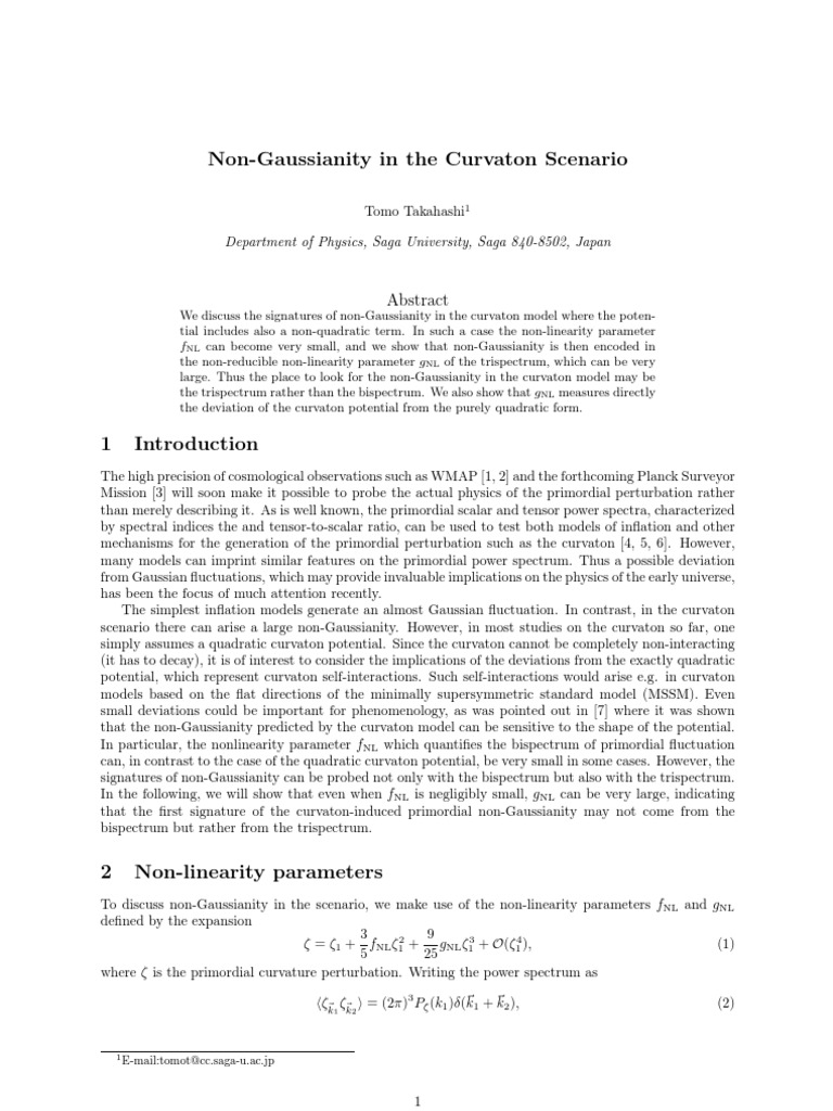 Tomo Takahashi - Non-Gaussianity in The Curvaton Scenario | PDF | Perturbation Theory (Quantum ...