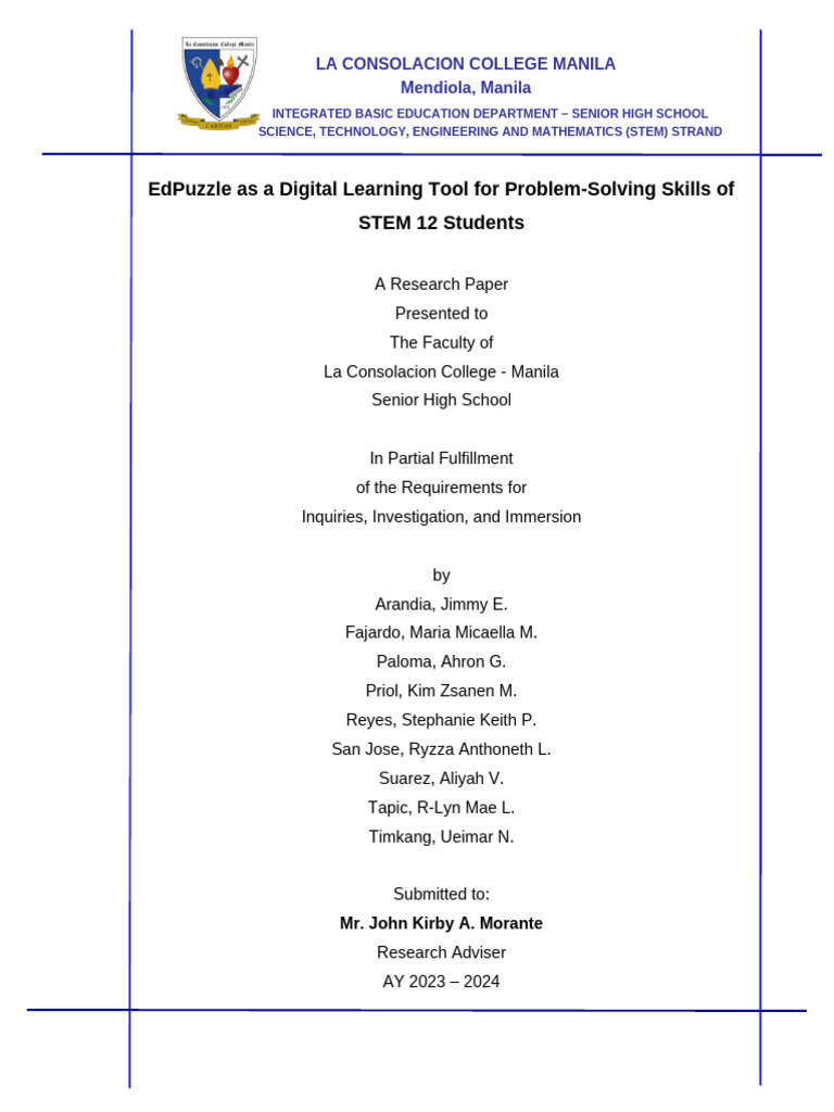 EdPuzzle As A Digital Learning Tool For Enhancing The Problem Solving Skills of STEM 12 Students ...