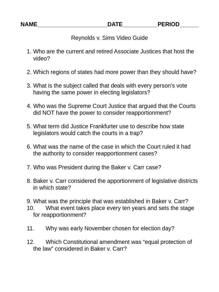 Baker v. Carr Video Guide | PDF
