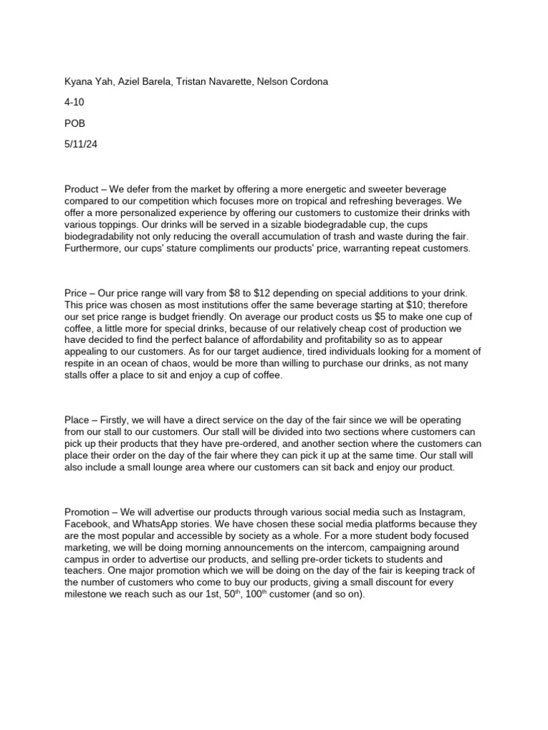 POB Marketing Mix | PDF | Financial Markets | Financial Economics