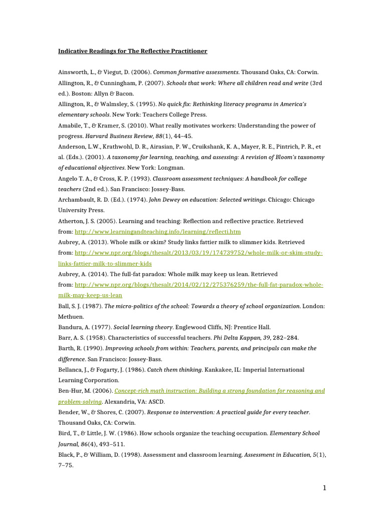 Reflective Practitioner Reading List | PDF | Teachers