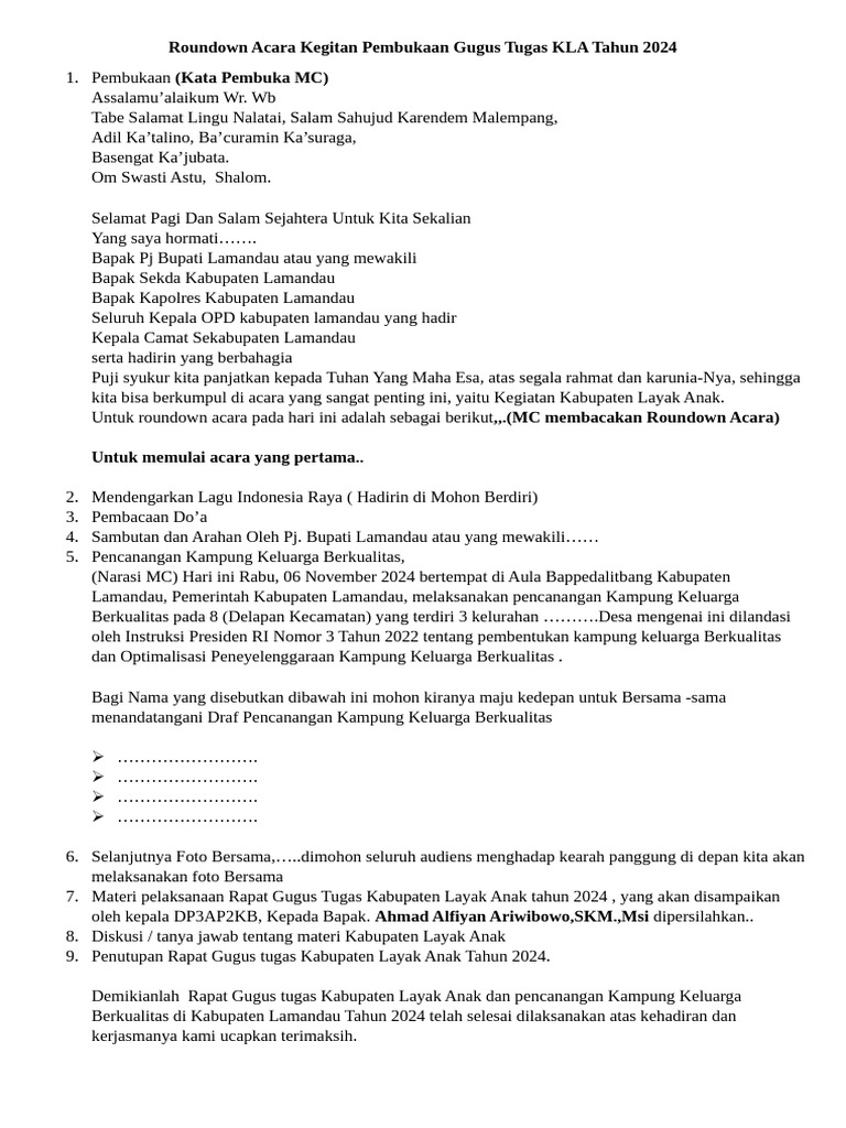 Pembukaan Gugus Tugas KLA 2024 | PDF