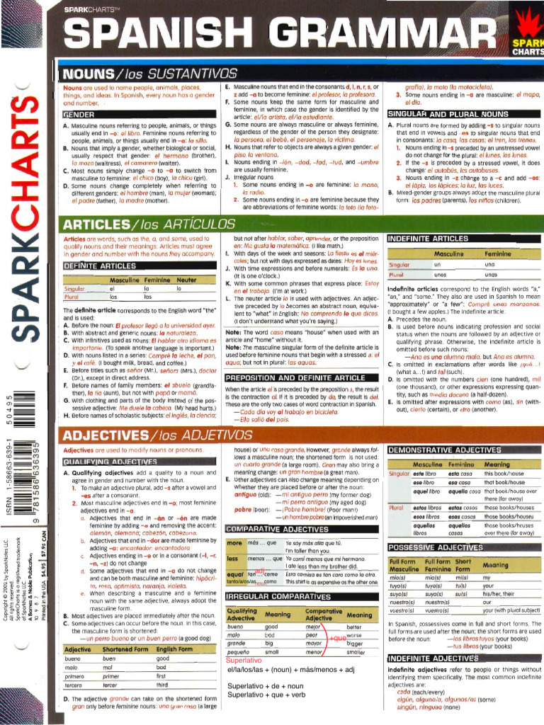 Spanish Spark Charts Spanish Grammar | PDF | Artes del Lenguaje y ...