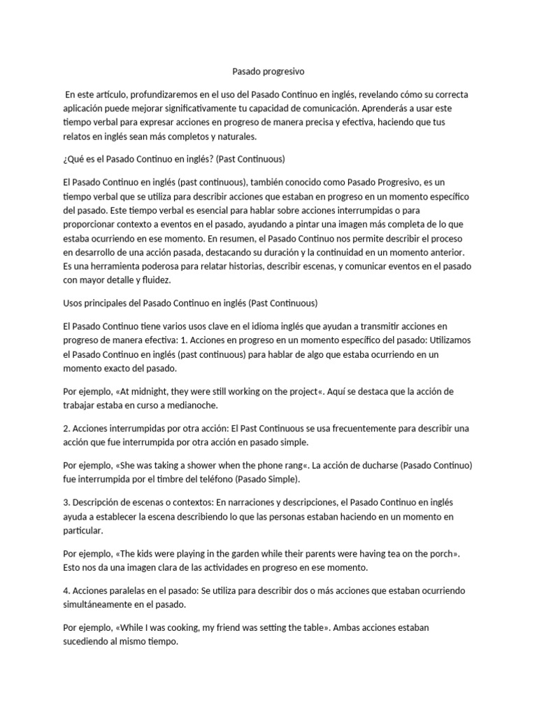 Pasado Progresi-WPS Office | PDF | Verbo | Asunto (gramática)