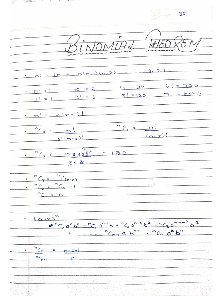 Binomial Theorem Notes | PDF