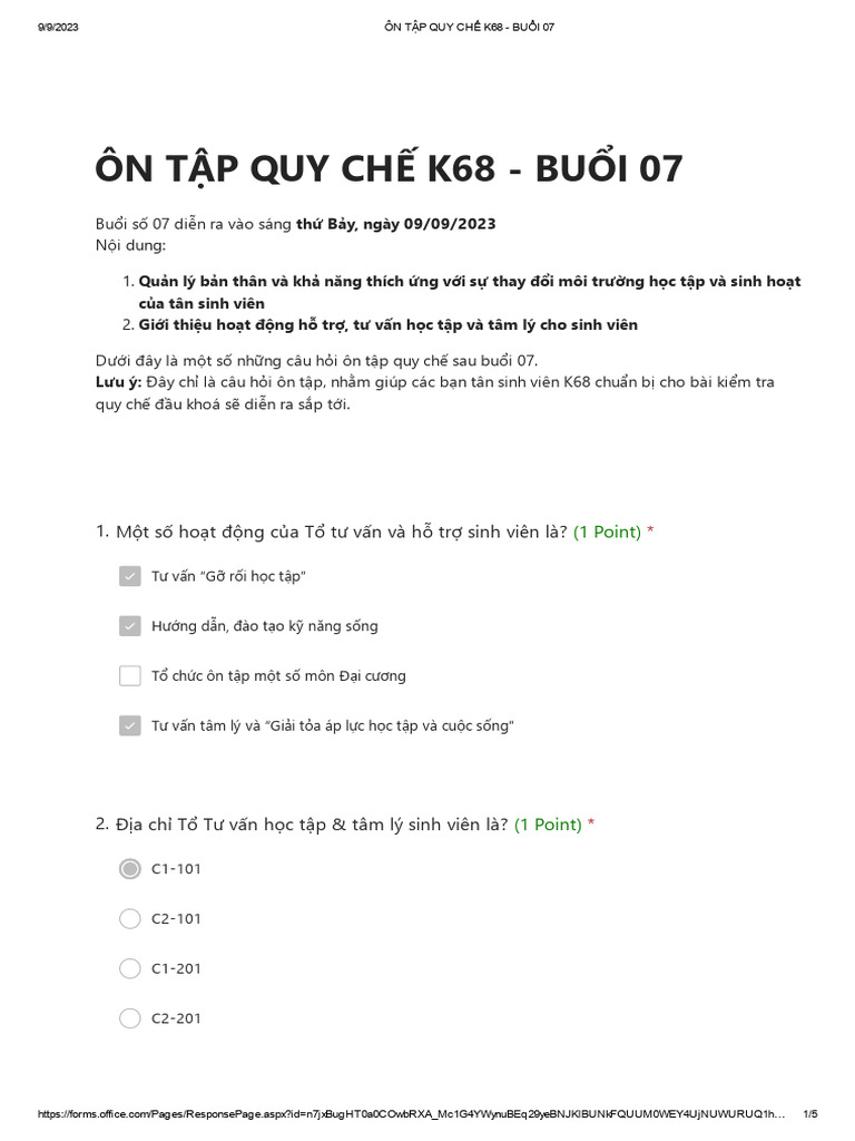 ÔN TẬP QUY CHẾ K68 BUỔI 07 | PDF