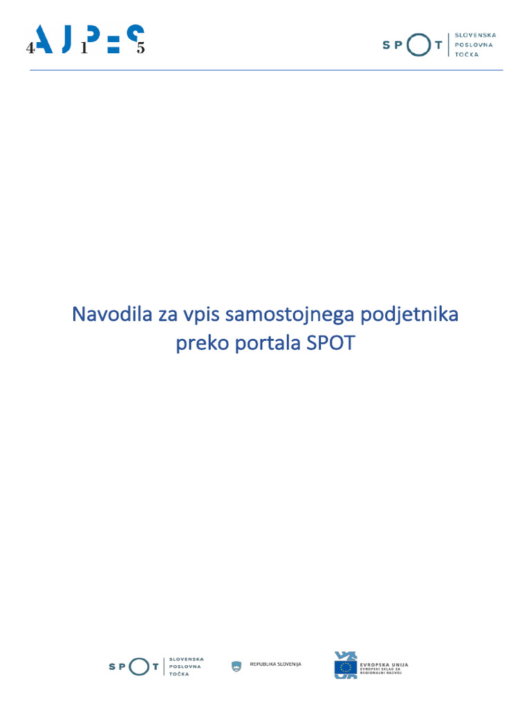 Navodila Za Vpis Samostojnega Podjetnika | PDF