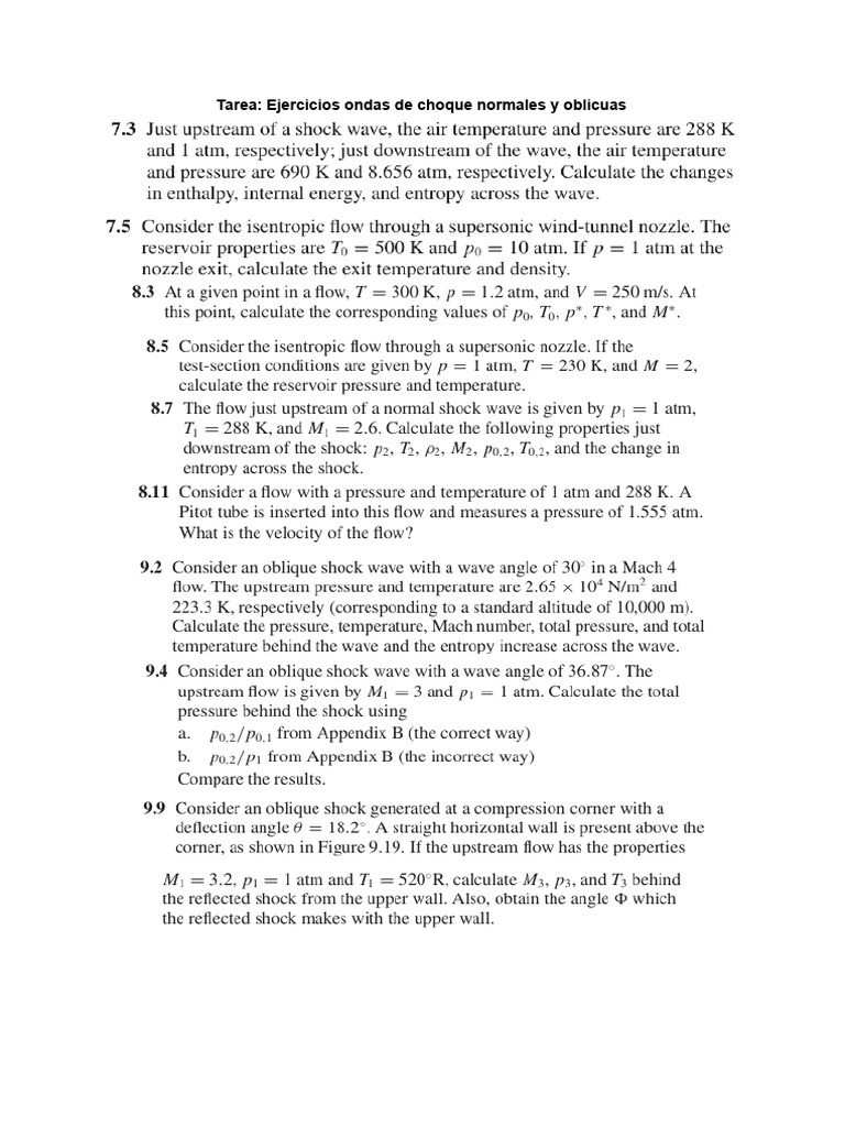 Ejercicios Ondas de Choque Normales y Oblicuas | PDF