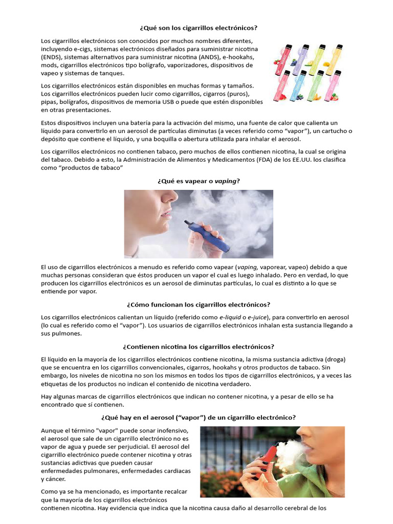 Cigarrillos Electrónicos: Riesgos y Funcionamiento | PDF | Cigarrillo ...