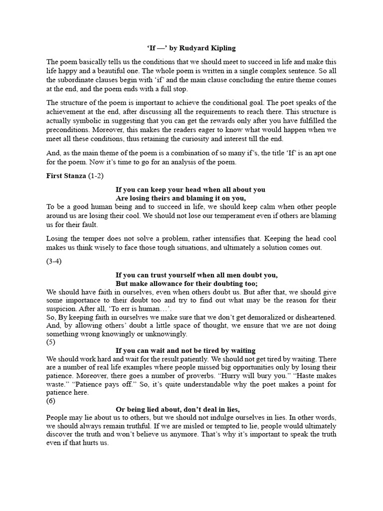If UNIT - Line-By-line Analysis | PDF | Poetry | Patience