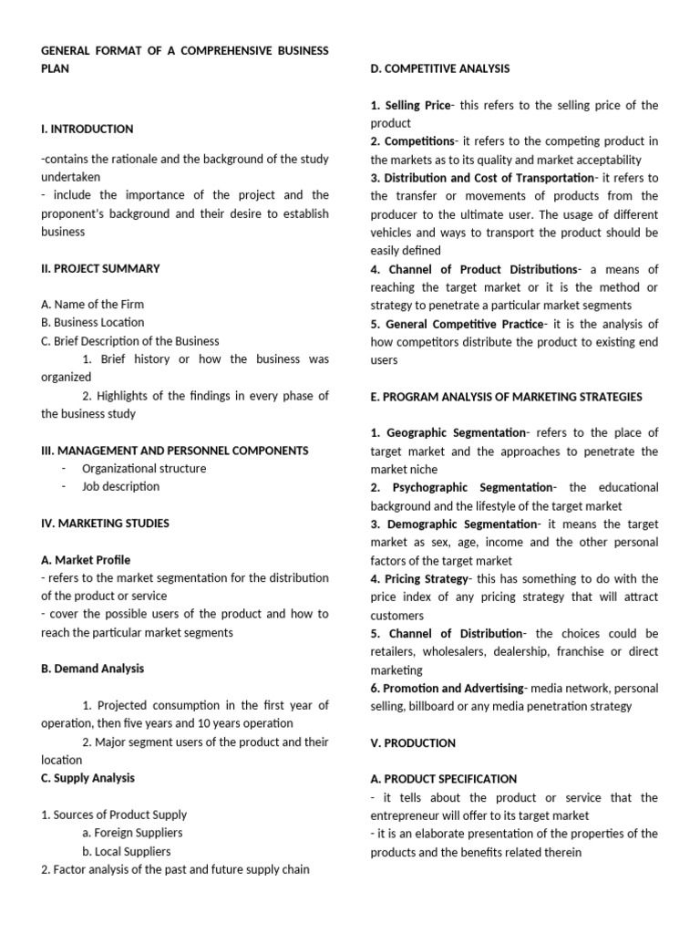 General Format of A Comprehensive Business Plan | PDF | Expense | Market Segmentation