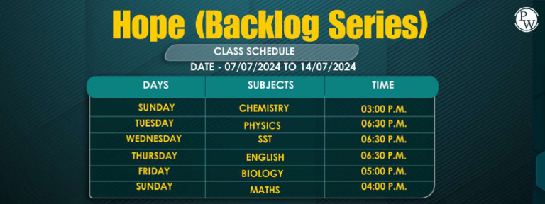 Class Schedule - (Only PDF) - Hope (Backlog Series) | PDF
