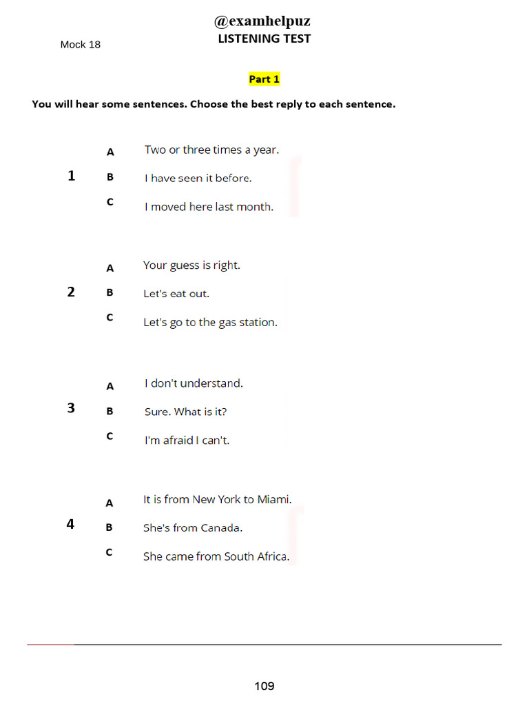 @examhelpuz CEFR Listening Mock 18 | PDF | Human Communication