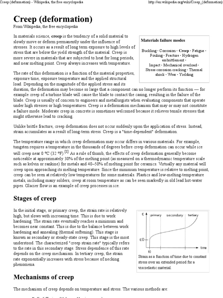 Creep Deformation) - Wikipedia, The Free Encyclopedia | PDF | Creep ...