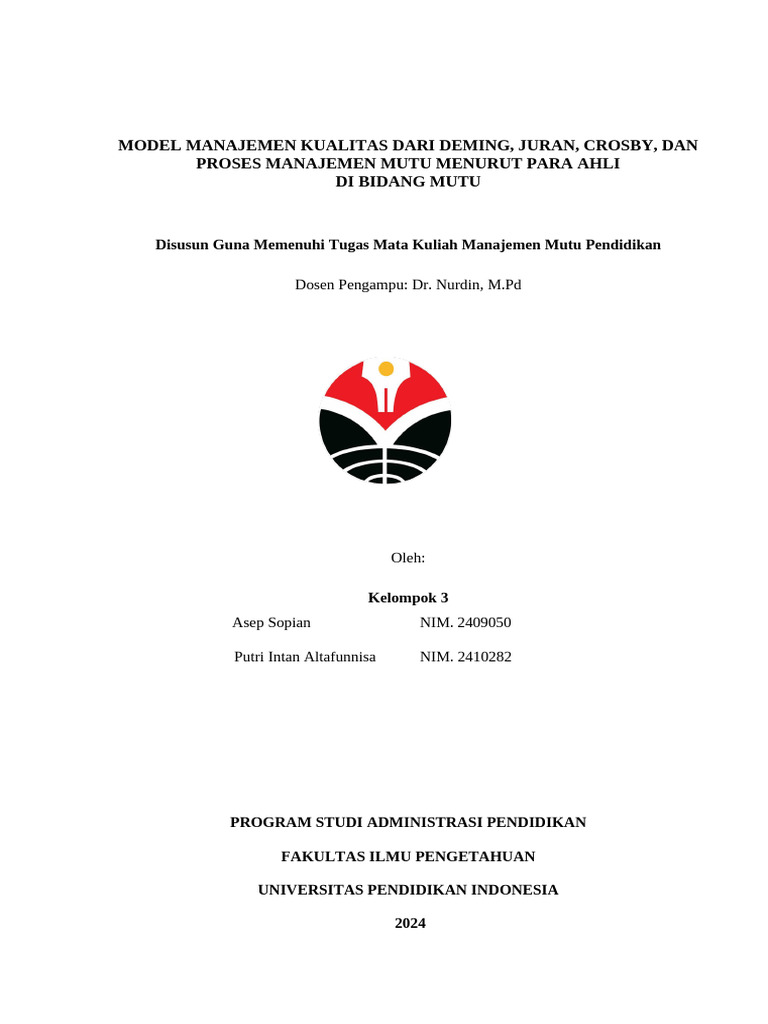 Model Manajemen Kualitas Dari Deming, Juran, Crosby, Dan Proses ...