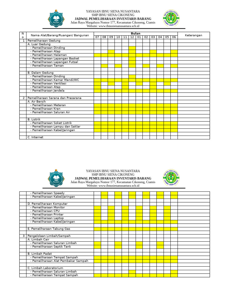 Jadwal Pemeliharaan Inven | PDF | Teknologi & Rekayasa