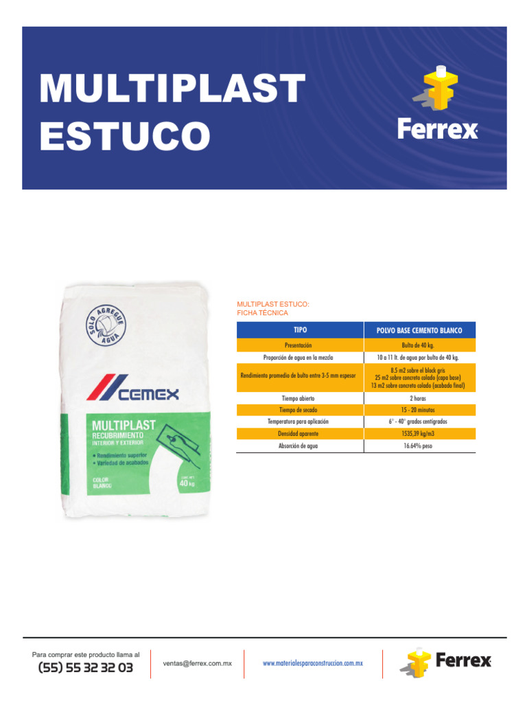 Ficha Técnica de Multiplast Estuco | PDF