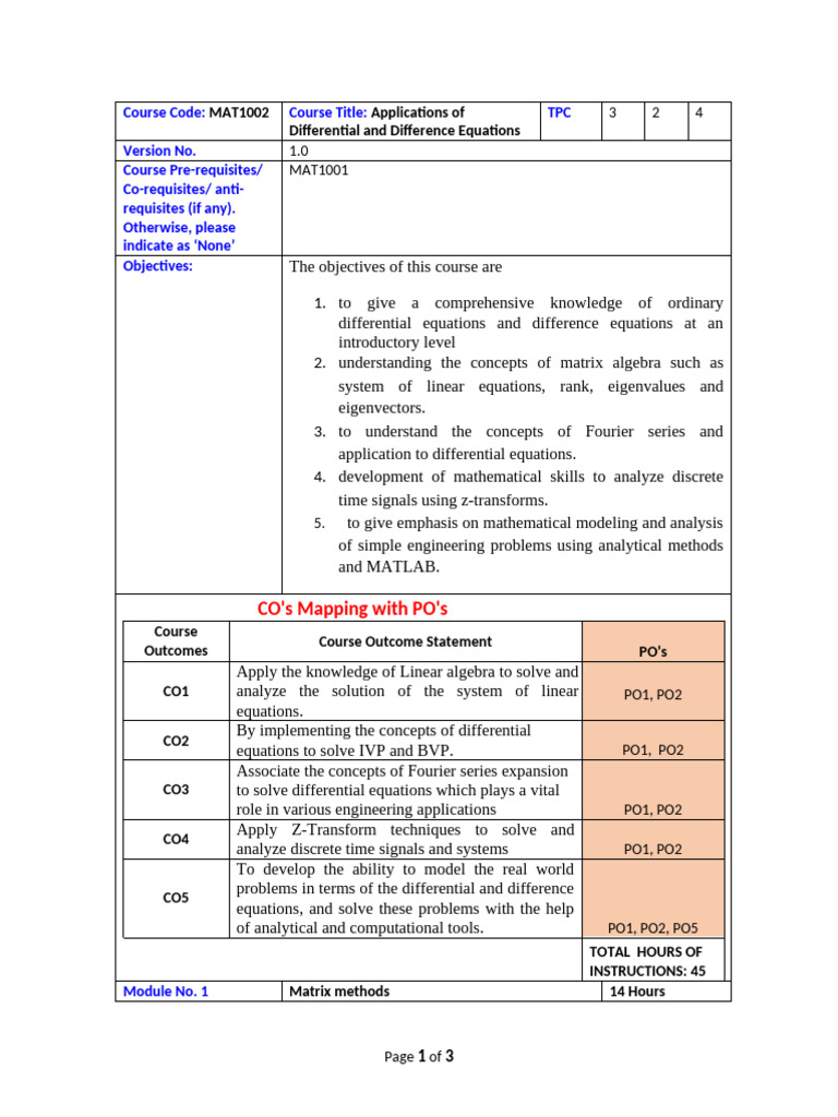 APPLICATIONS OFDIFFERENTIAL-AND-DIFFERENCE-EQUATIONS - ETH - 2.0 - 1 - 2. MAT1002 Applications ...