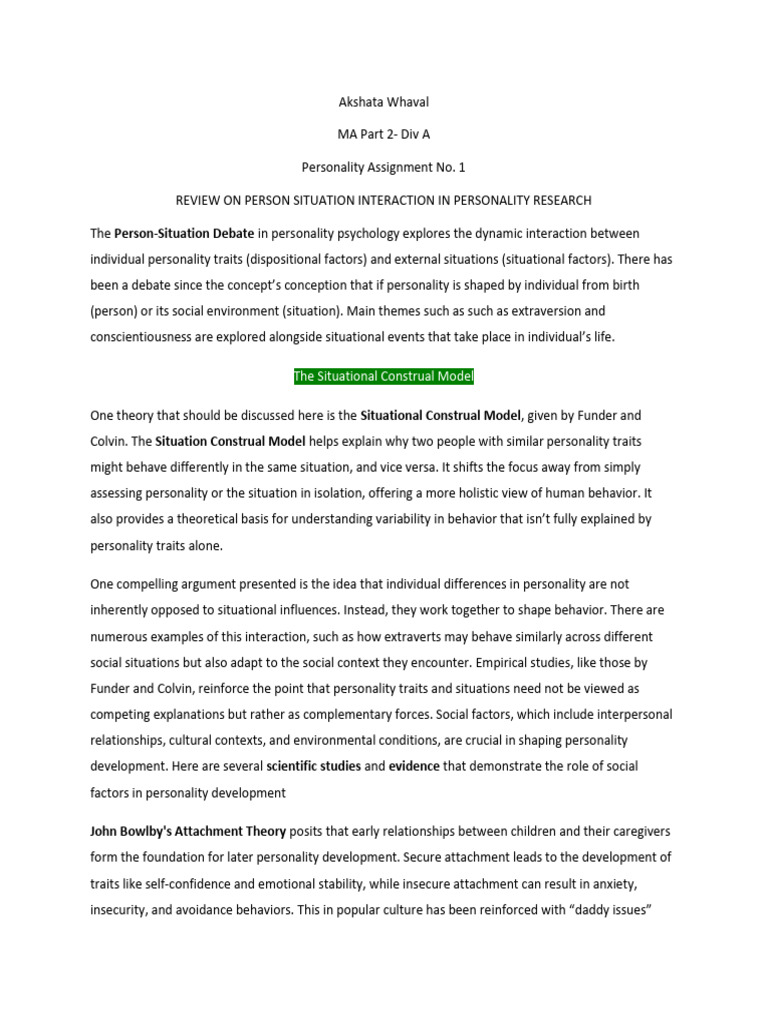 Personality assignment 1 | PDF | Attachment Theory | Social Psychology
