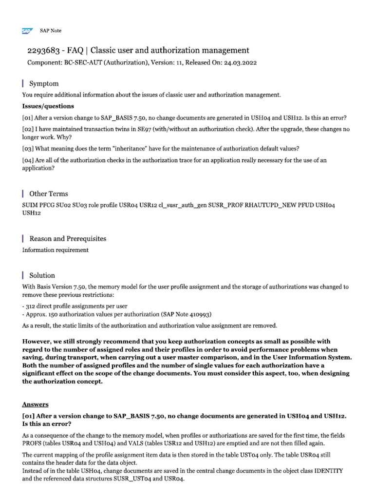 SAP Note | PDF