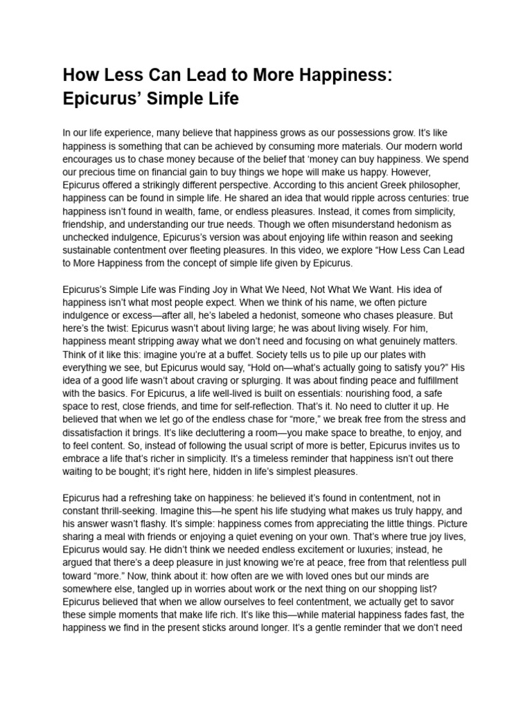 How Less Can Lead To More Happiness - Epicurus' Simple Life | PDF ...
