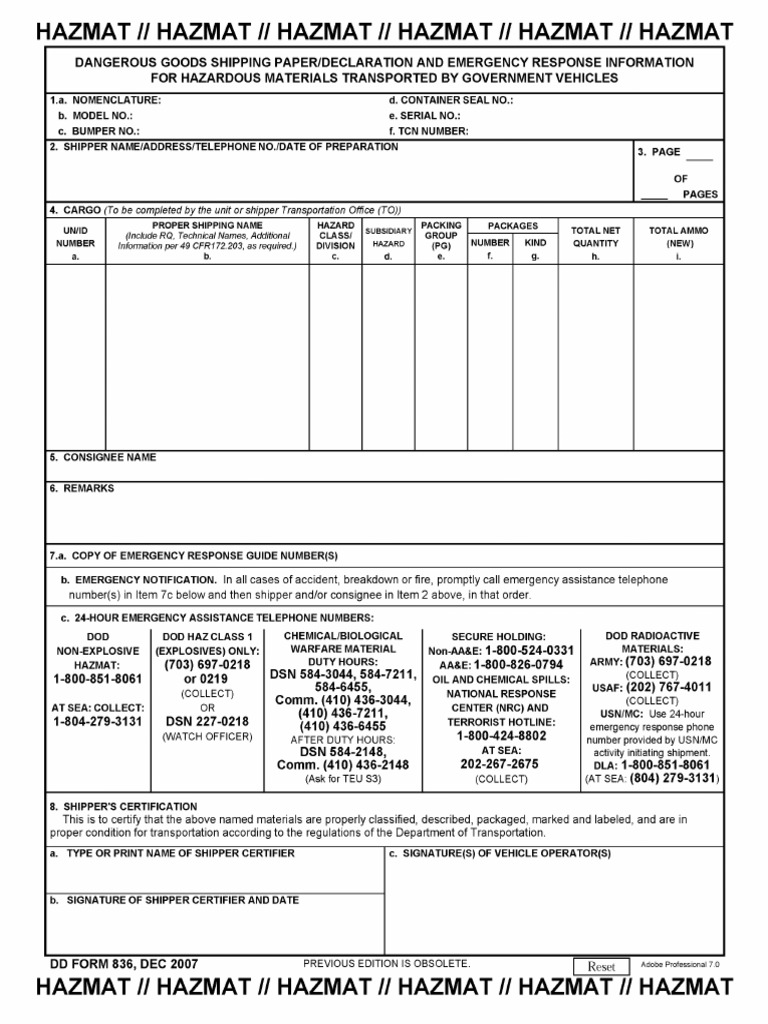 DD Form 836 HAZMAT Instructions | PDF | Dangerous Goods | Safety