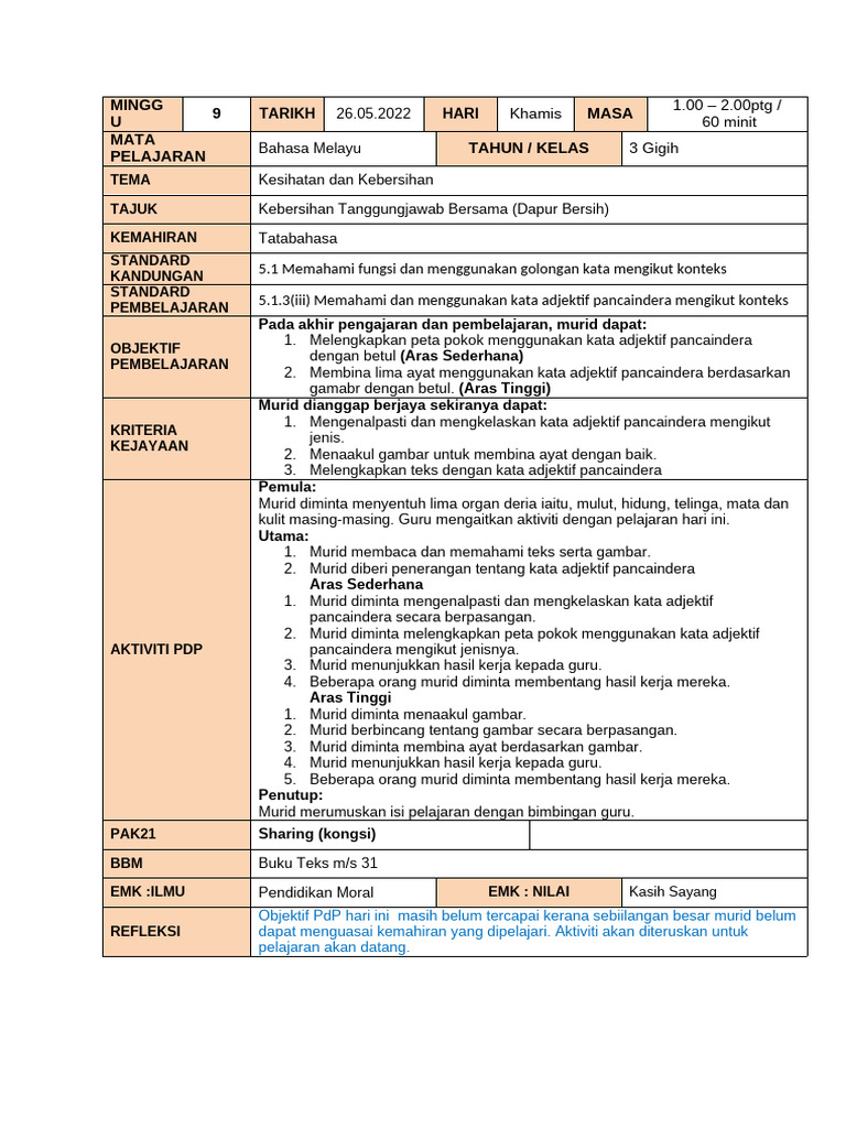 Contoh RPH Terbeza | PDF | Seni & Disiplin Bahasa | Kajian Bahasa Asing