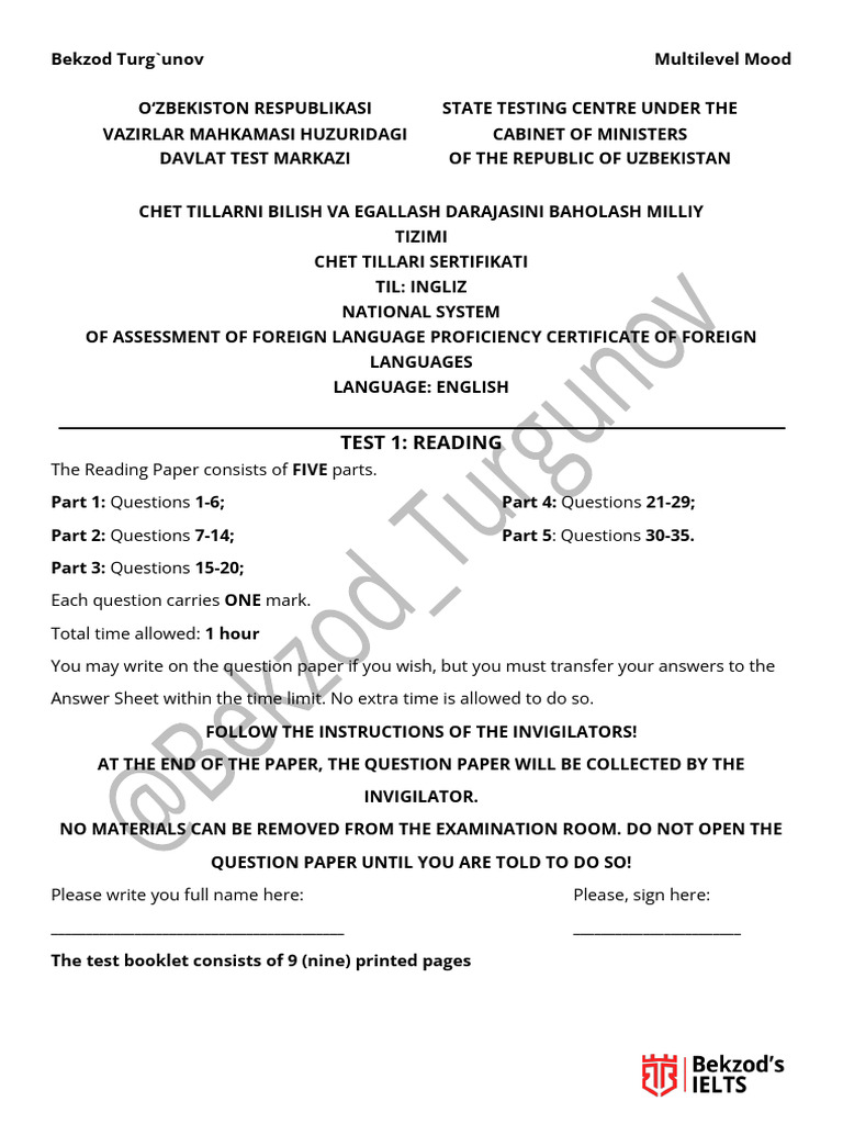 Multilevel Mood Mock Reading - Test 1 | PDF | Tyrannosaurus | Desert